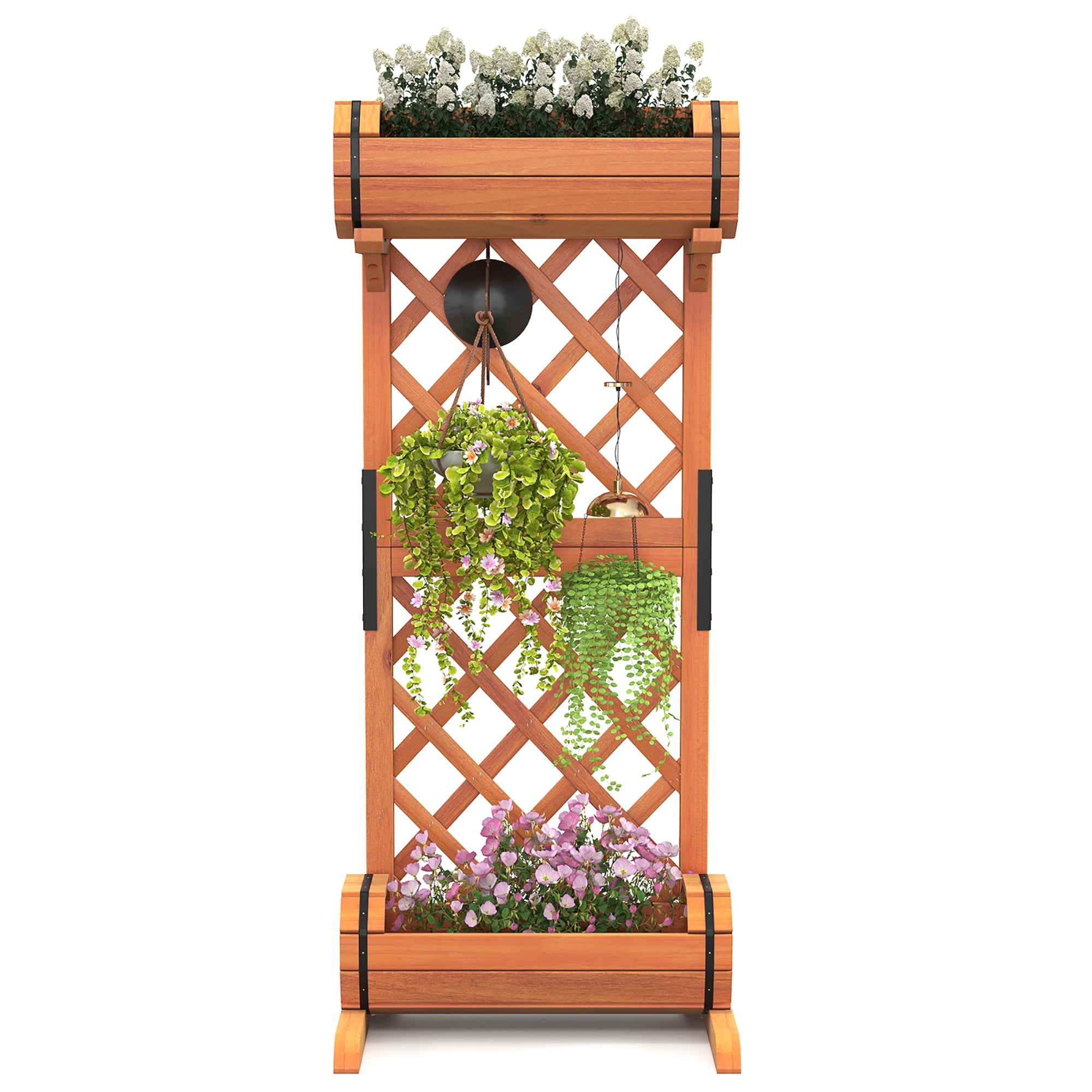 Gymax Wooden Raised Garden Bed, 2-Tier Planter Boxes, Vertical Trellis ...