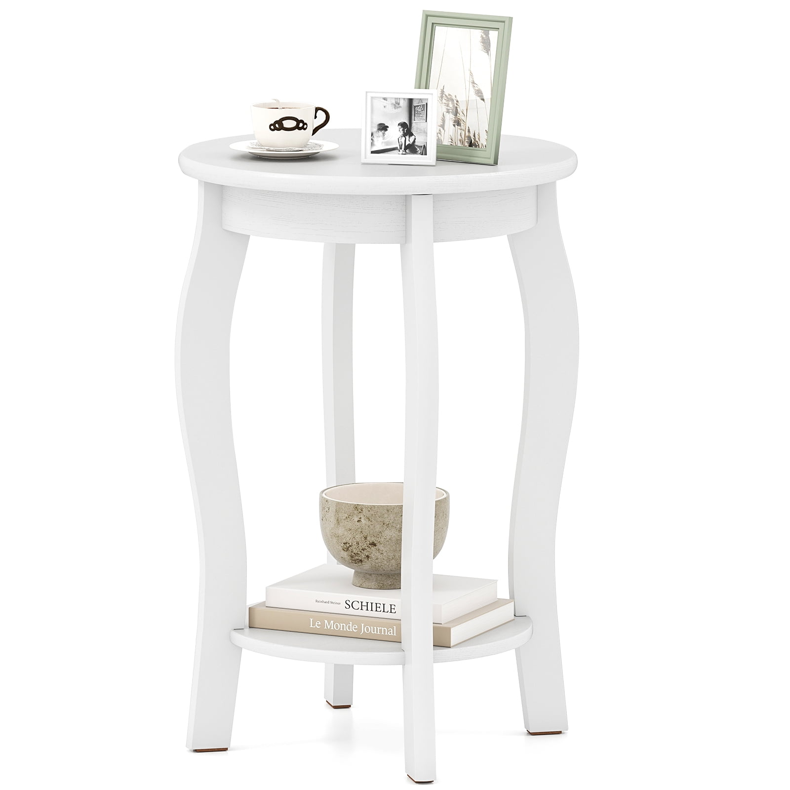 Gymax 2-Tier Round End Table Narrow Sofa Side Nightstand w/ Storage ...