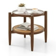 Gymax 2-Tier Round Side Table, Brown PE Rattan, Tempered Glass Top ...