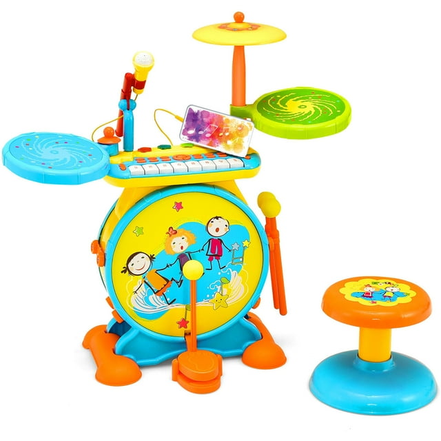 Gymax Toddler's 2-in-1 Musical Children's Electronic Drum Kit ...