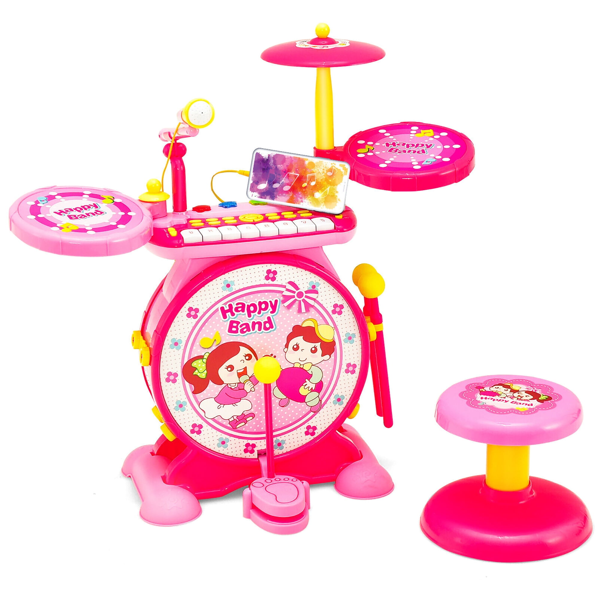 Gymax Musical Children's Piano & Drum Set, 2-in-1 Kids Electronic Music ...