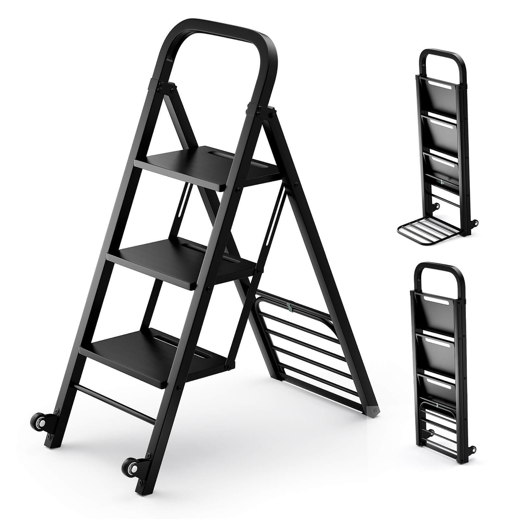 Gymax 2-in-1 Ladder & Hand Truck Combo Collapsible 3-Step Ladder w ...