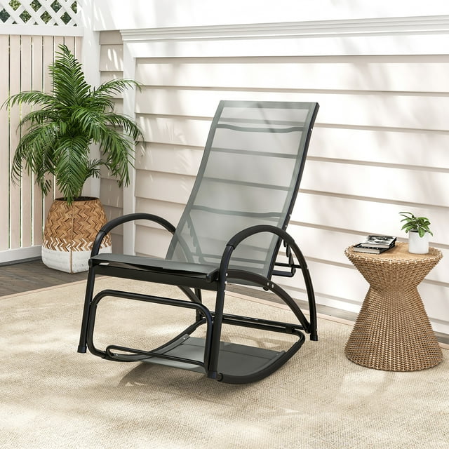 Gymax 2-in-1 Outdoor Rocking Chair with 4-Position Adjustable Backrest ...