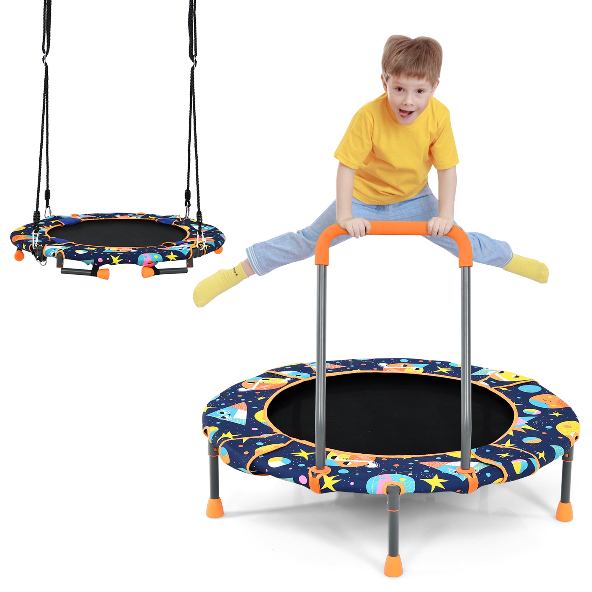 Gymax 2-in-1 Kids Trampoline & Swing Combo with Sturdy Ropes, Foldable ...