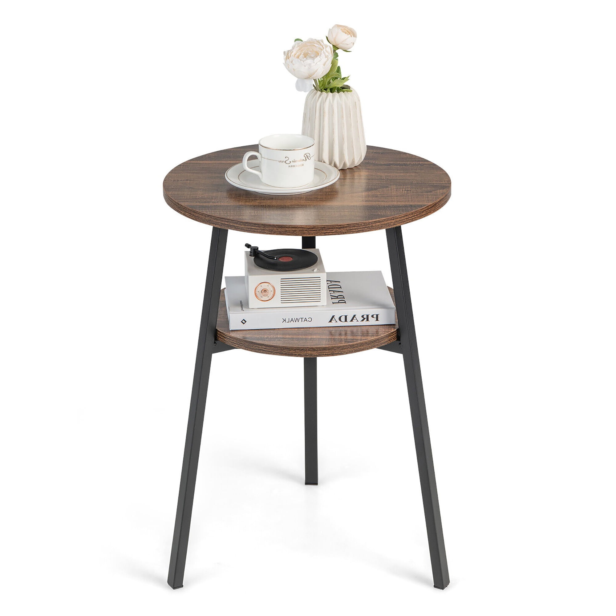 Gymax 2-tier Accent Coffee Tea Table Nightstand Bedside Table w ...