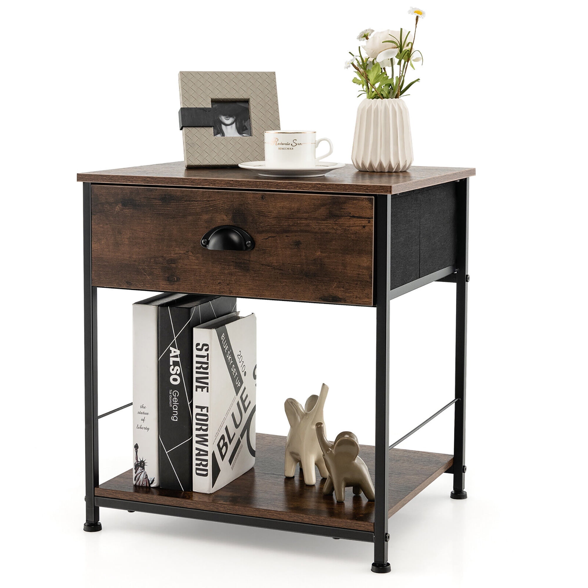 Gymax 2-tier Nightstand Bedside End Sofa Coffee Table for Bedroom ...