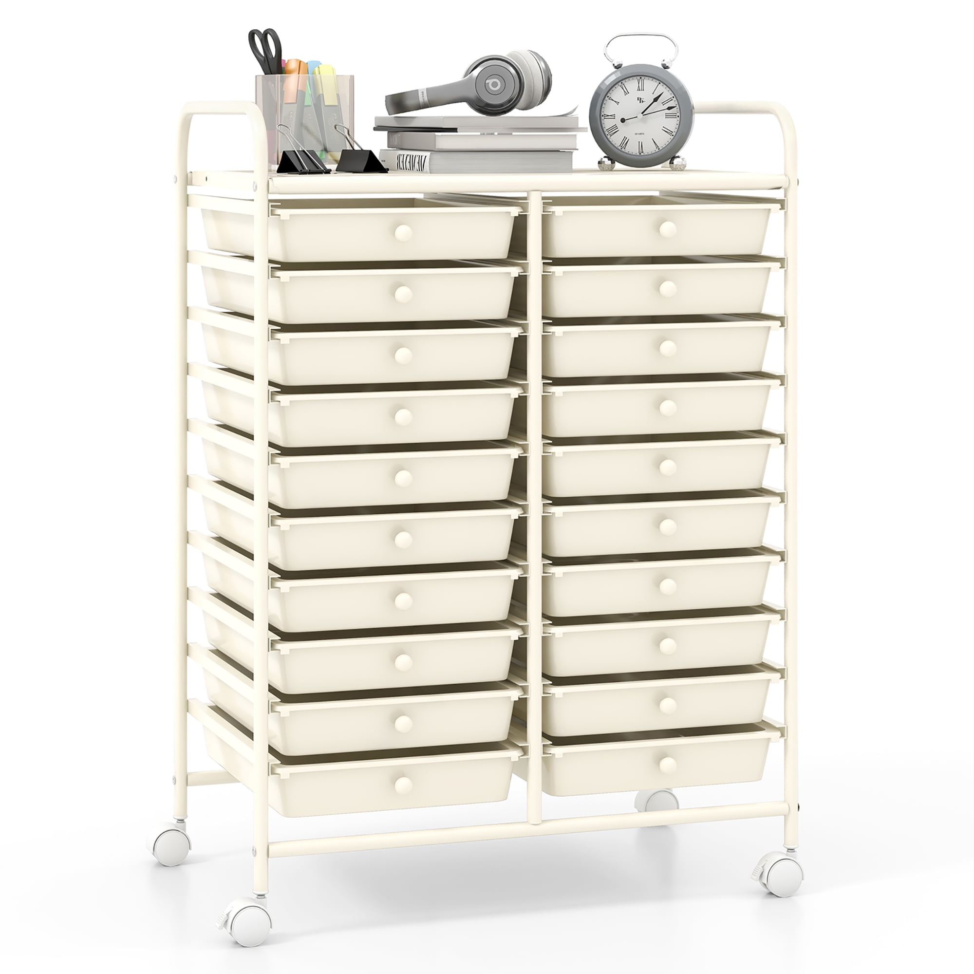 Gymax 20 Drawers Rolling Storage Cart Art Craft Organizer on Wheels ...