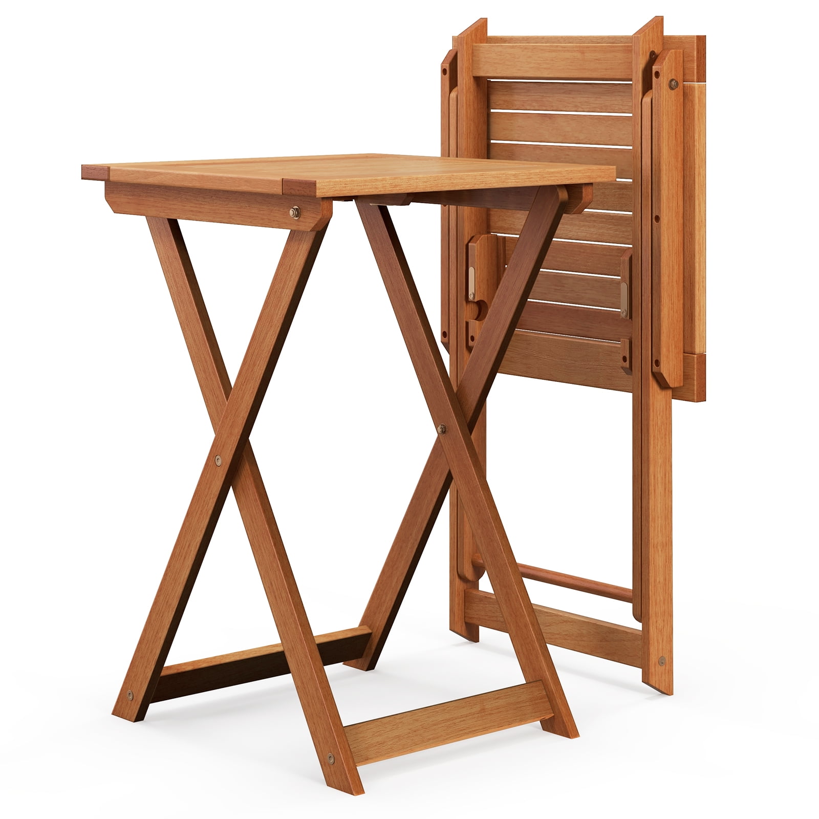 Gymax 20'' Folding Table Outdoor Hardwood Bistro Table w/ Slatted ...