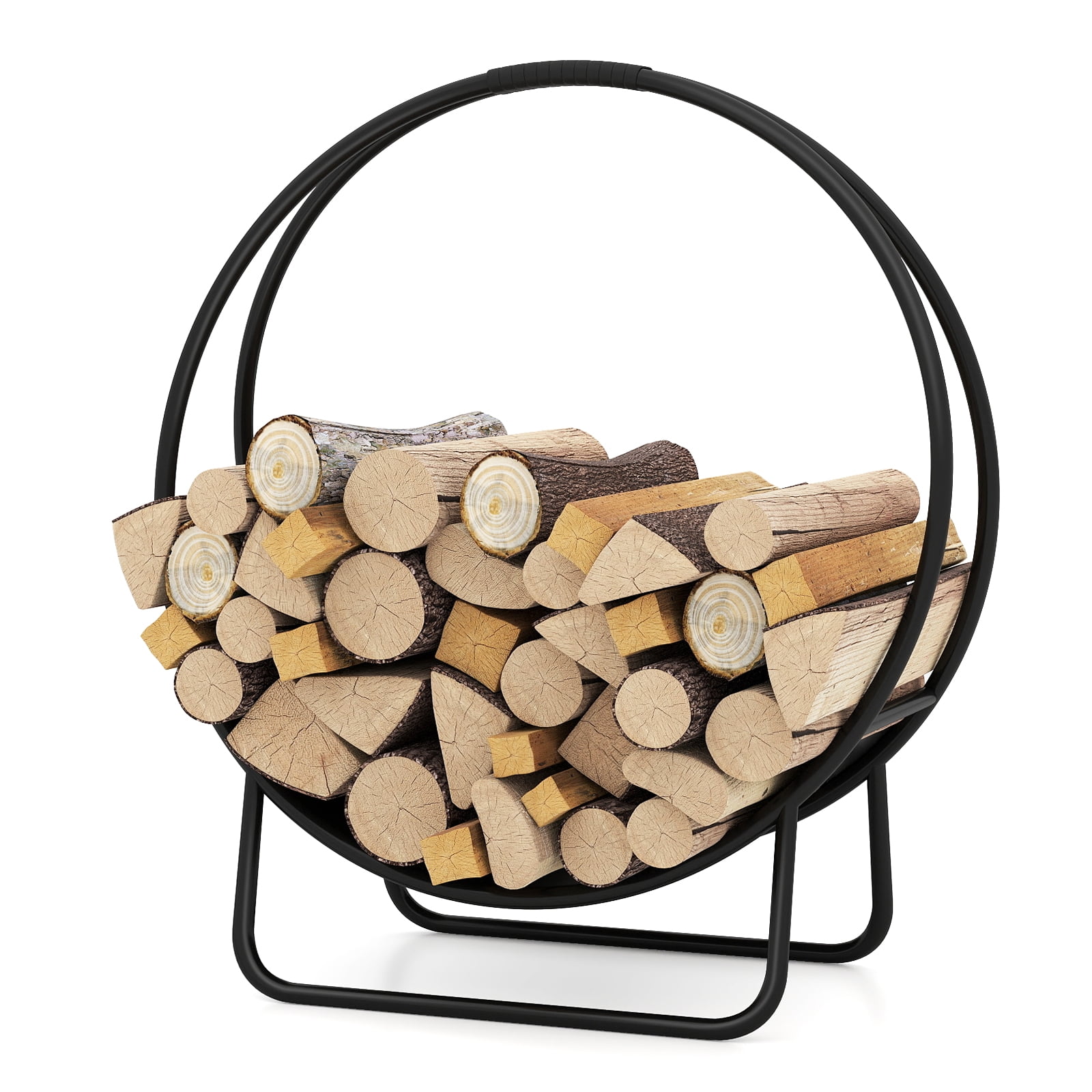 Gymax 20'' Round Heavy-duty Metal Curved Log Rack w/Stand for Fireplace ...