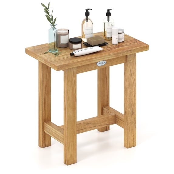 Gymax, Shower Bench, 20'' Teak Waterproof Stool for Shaving Legs ...