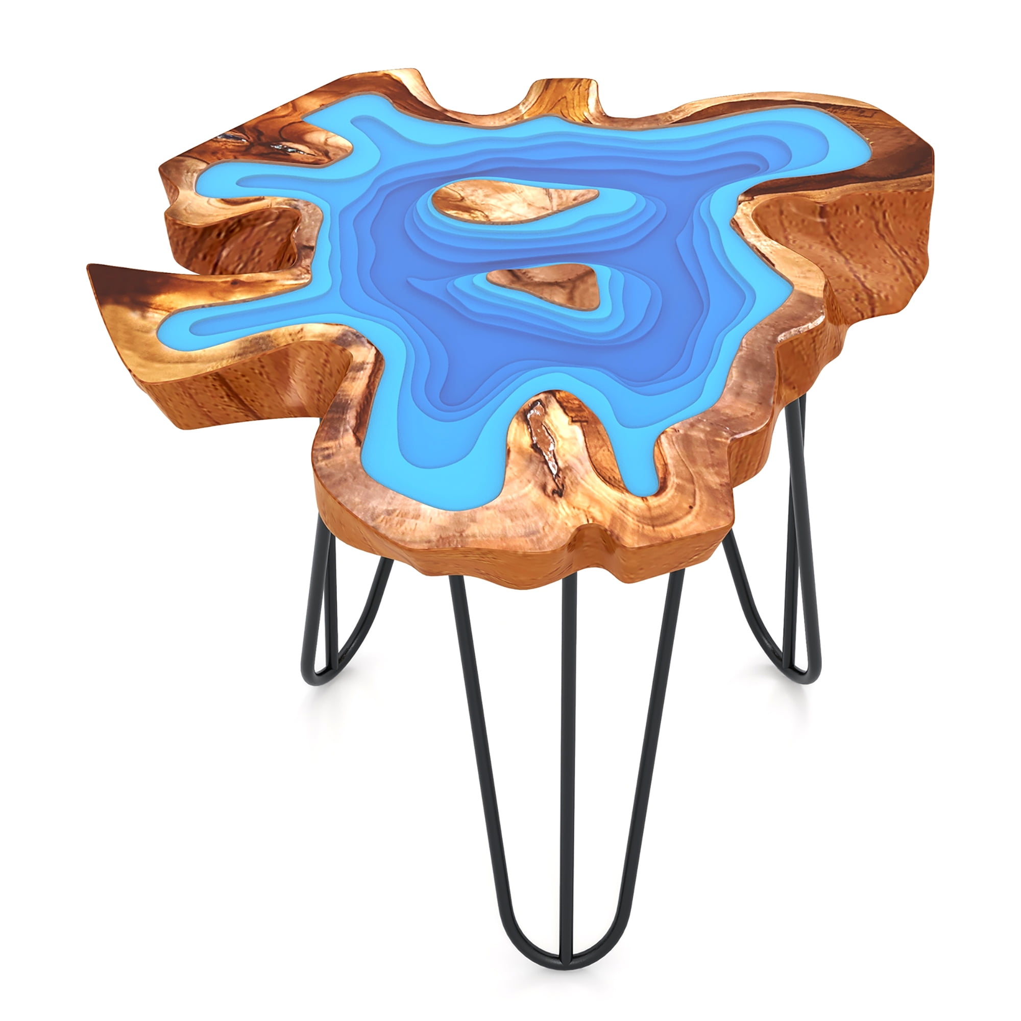 Gymax 21'' Teak Wood End Table Outdoor Epoxy Resin Side Table w ...