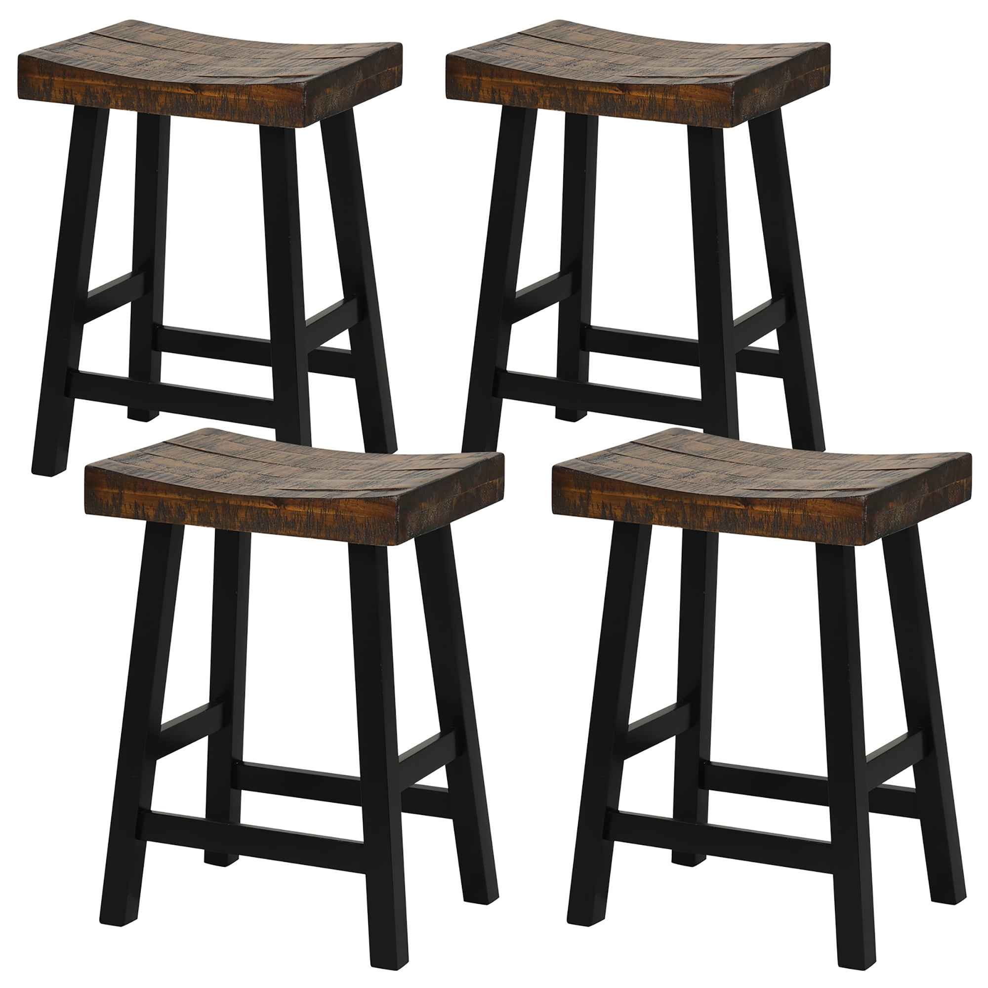 Gymax 24'' Bar Stool Set of 4 Counter Height Solid Wood Curved Saddle ...