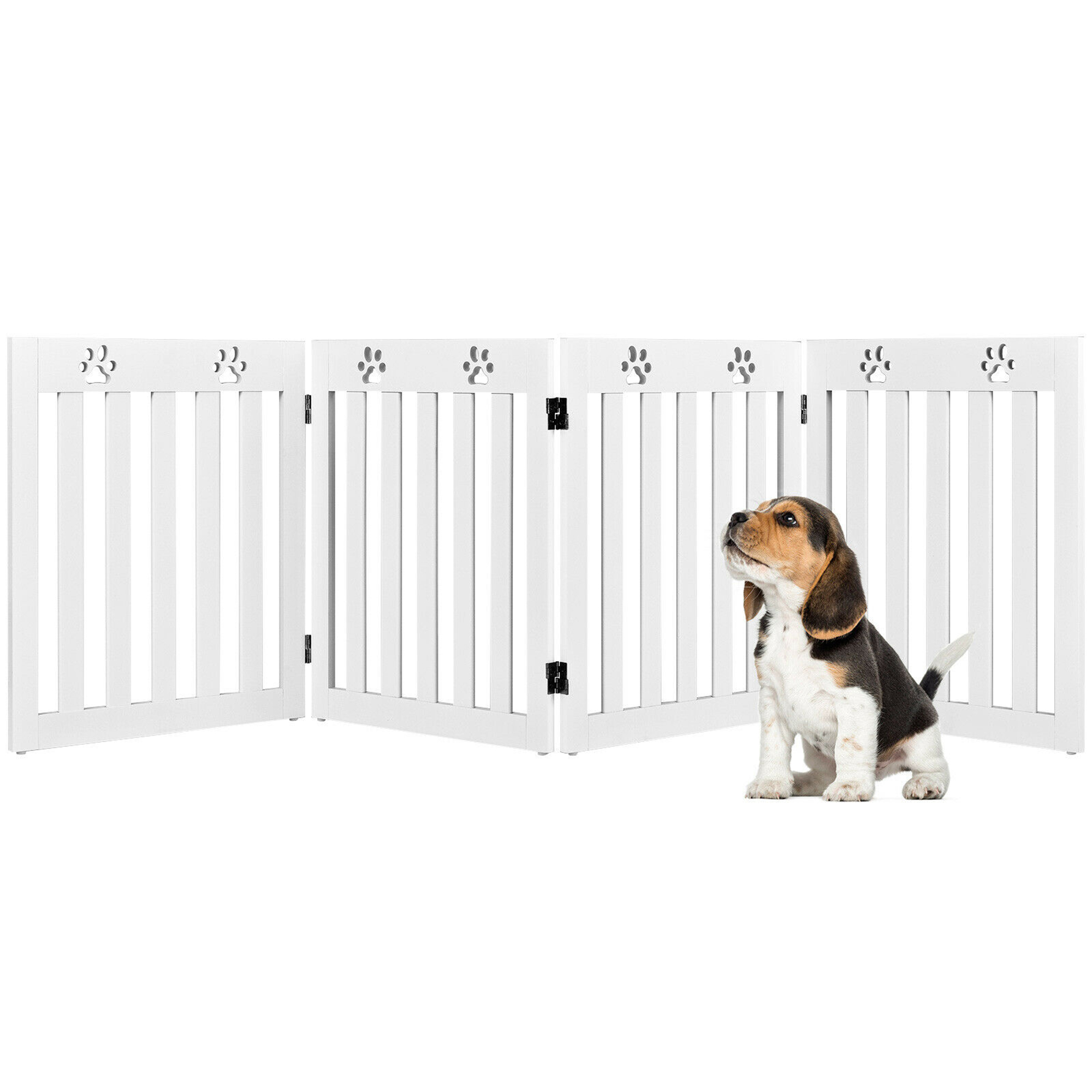 Gymax 24'' Folding Wooden Freestanding Pet Gate Dog Gate W/360° Hinge ...