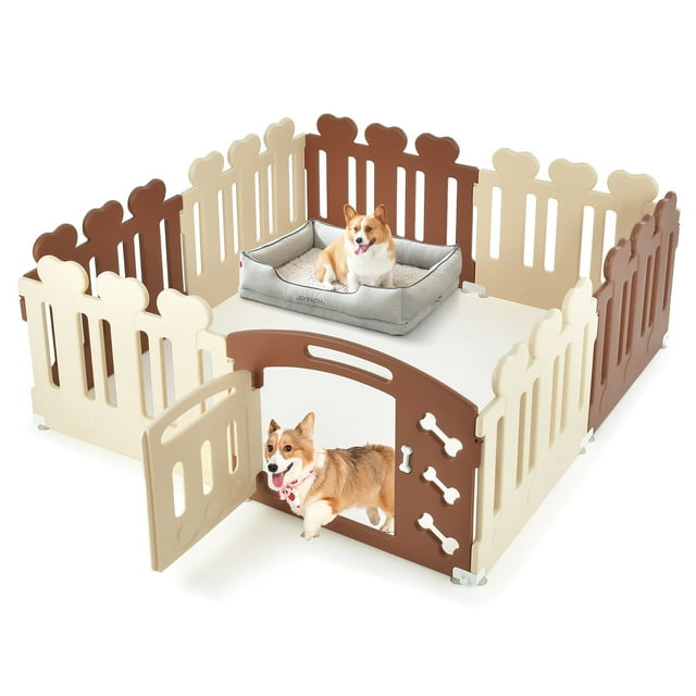 Gymax Dog Pen Play Area, Indoor/Outdoor 24'' 8-Panel Pet Playpen with ...