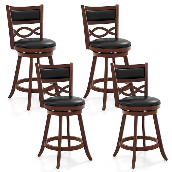 Gymax 24 Inch Bar Stools Set of 4 w/ Rubber Wood Frame Faux Leather ...