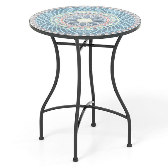 Gymax 24 Inch Bistro Table Mosaic Round Table w/ Ceramic Tile Tabletop ...