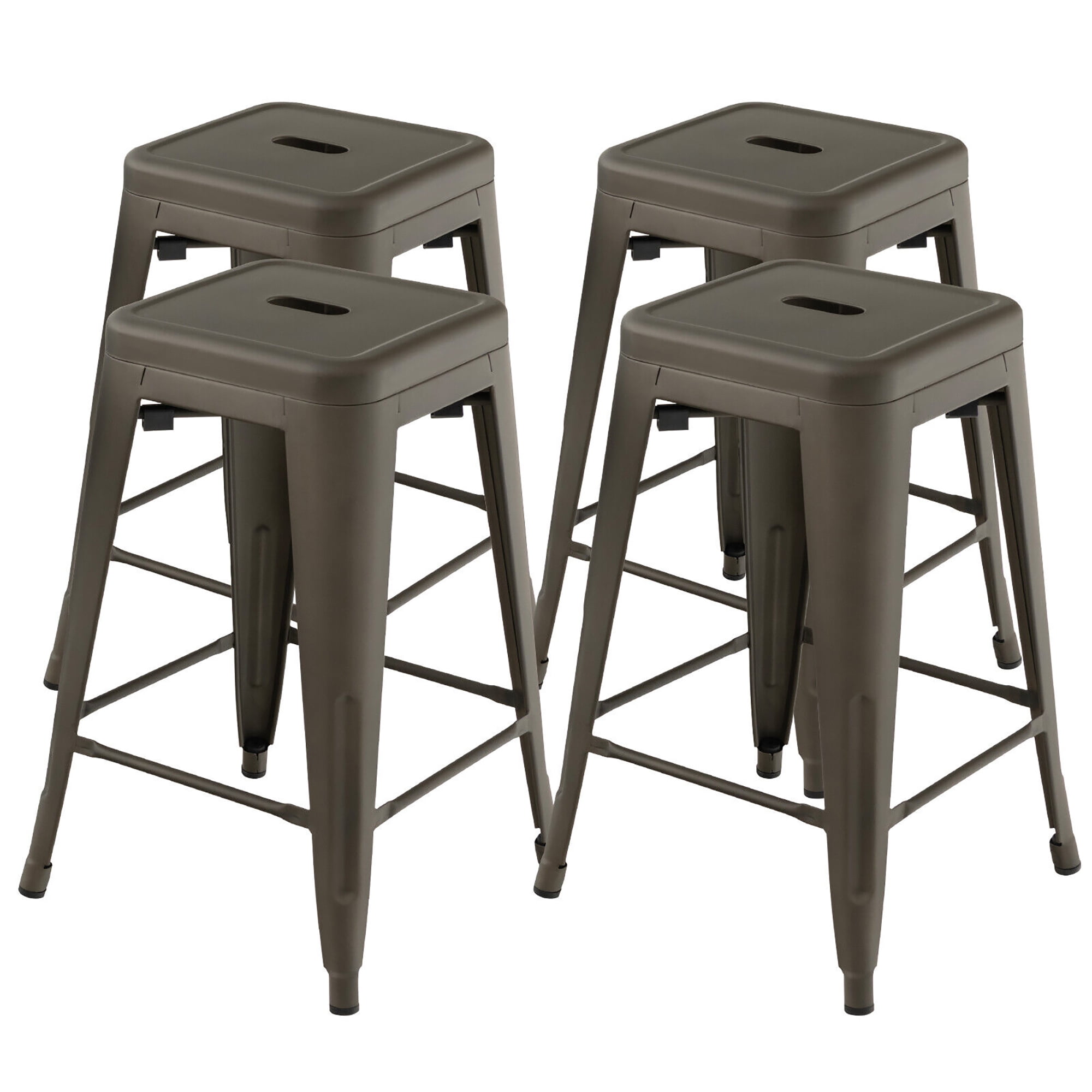 Gymax 24'' Set of 4 Barstool Counter Height Metal Bar Stool Stackable ...