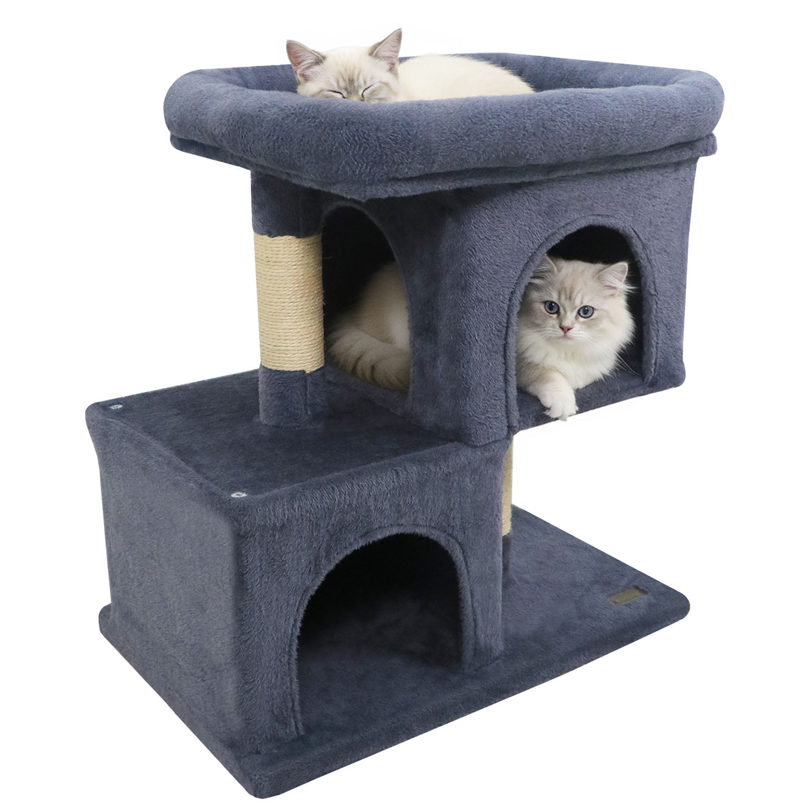 Gymax 25.5'' Cat Tree w/2 Large Condo Padded Top Perch Sisal Scratching ...