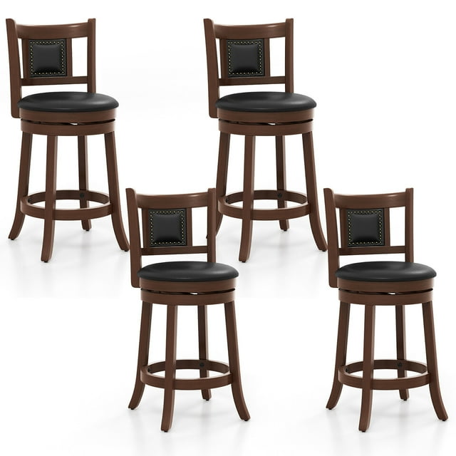 Gymax Set of 4 Bar Stools - 25.5'' Swivel Counter Height Armless Chairs ...