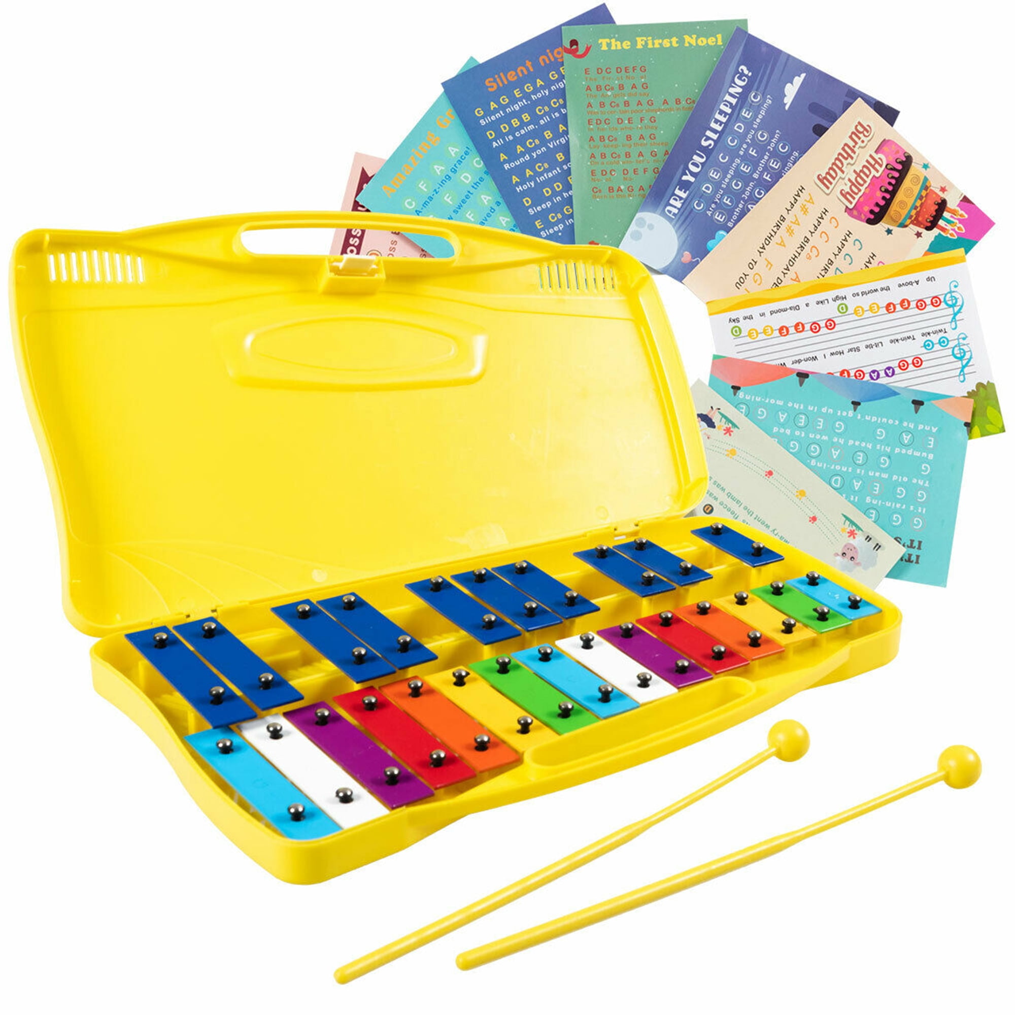 Gymax Kids' 25-Note Chromatic Xylophone with Yellow Case & 2 Mallets ...