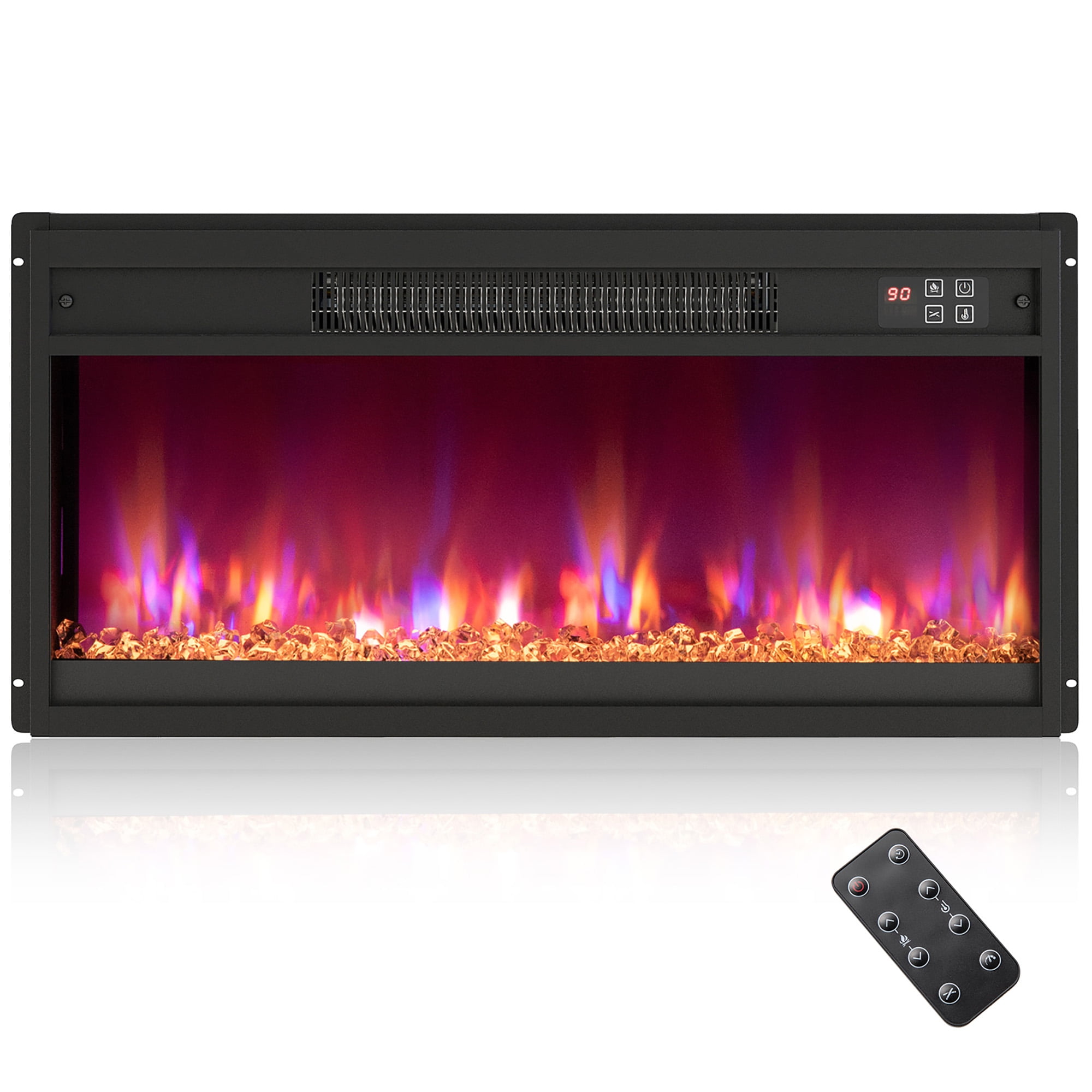 Gymax 26'' Electric Fireplace Insert Recessed 1500W Fireplace Heater w ...