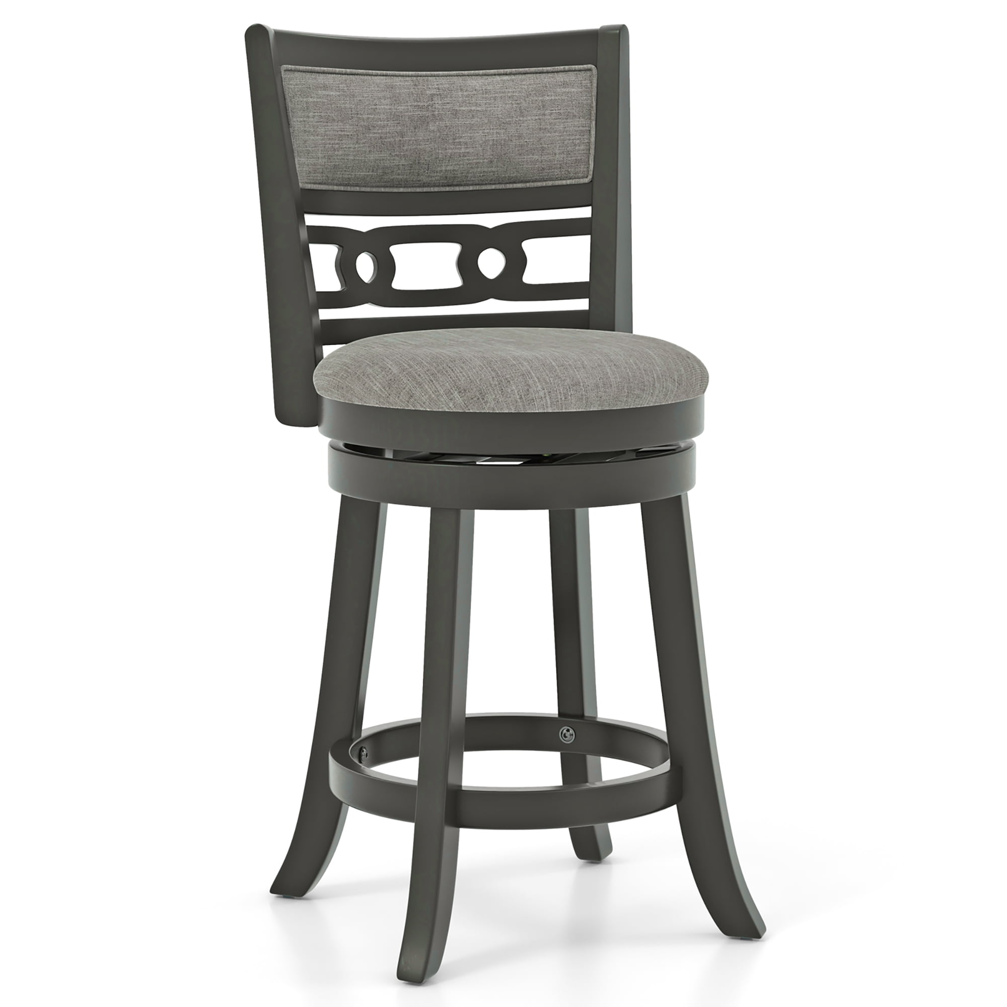 Gymax 26'' Upholstered Bar Stool w/ Wooden Frame Swivel Seat & Footrest ...