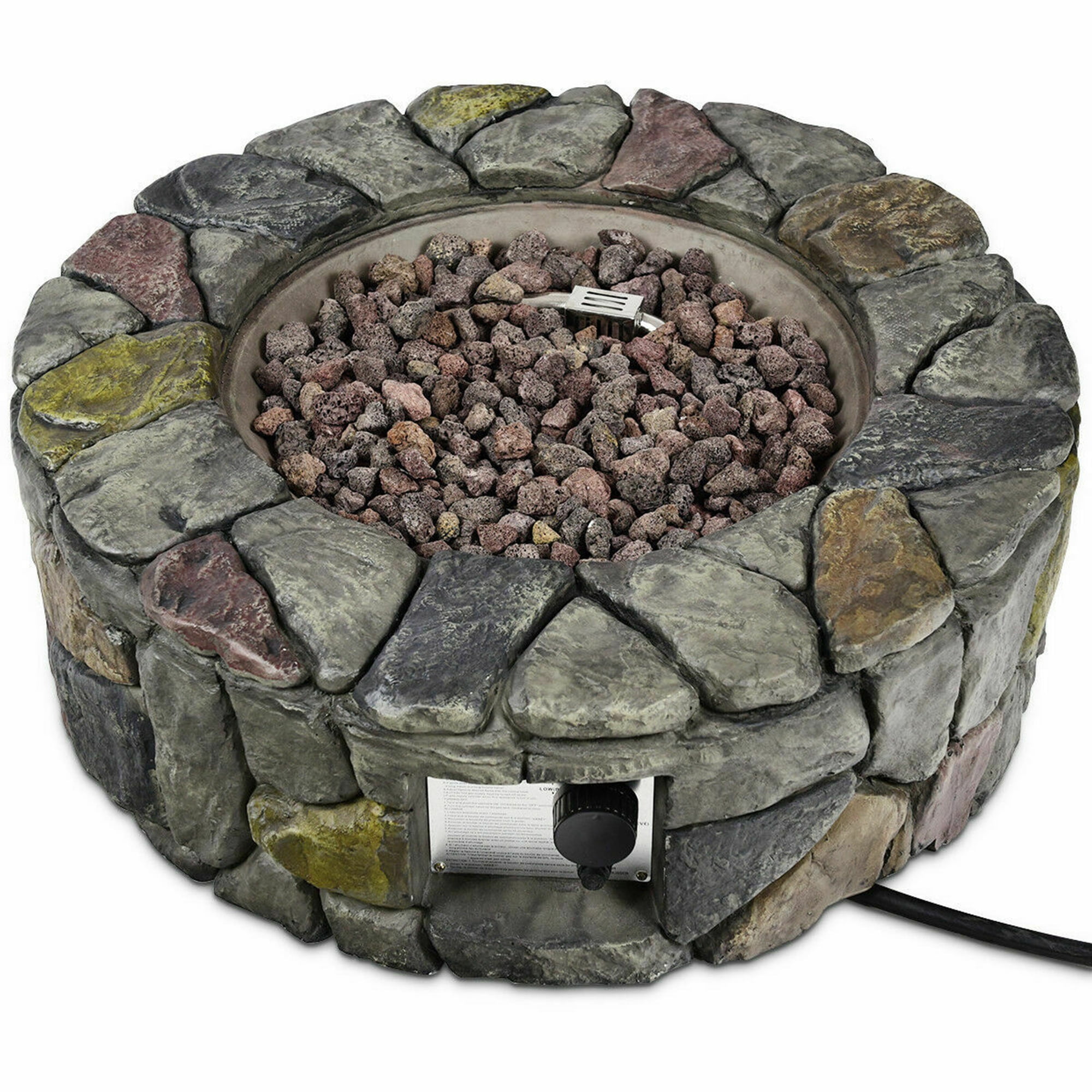Gymax 28 inch Stone Gas Fire Pit 40,000 BTU Propane Patio Yard w/ Lava ...