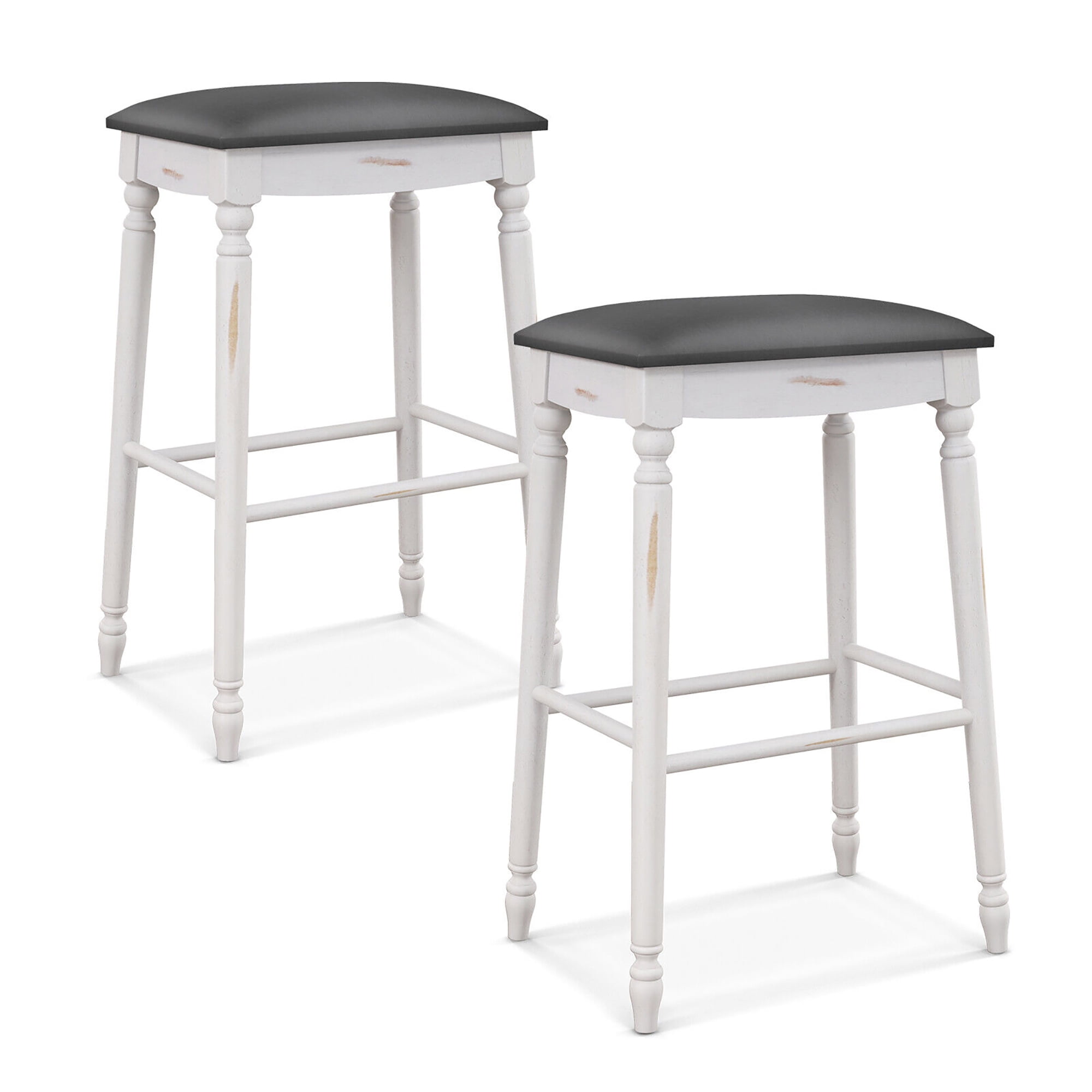 Gymax 29'' Bar Stool Set of 2 w/ Padded Seat Cushions Rubber Wood Legs ...