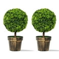 Gymax 2PCS 22'' Artificial Topiary Ball Tree Fake Boxwood Plant Home ...