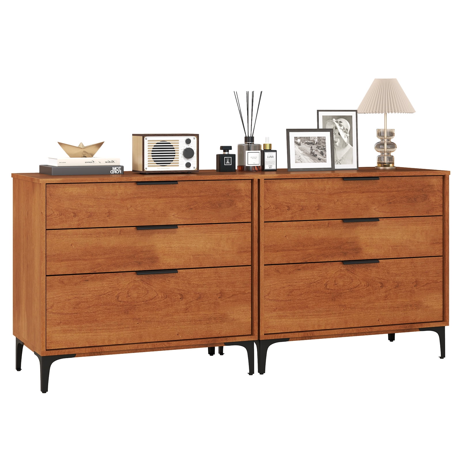 Gymax 2PCS 3-Drawer Dresser w/ Metal Support Legs & Anti-tipping Kit ...