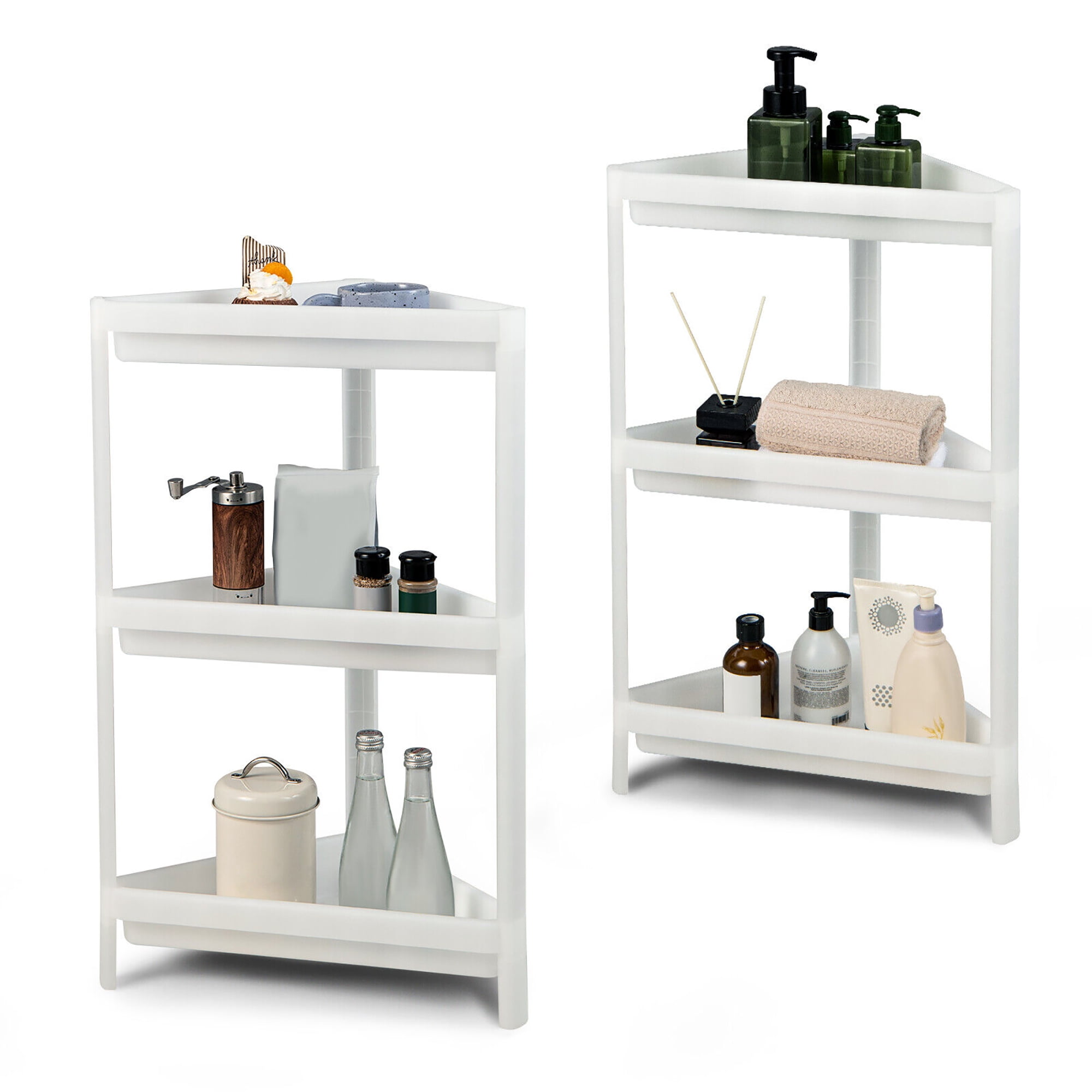 Gymax Bathroom Shelving Unit Stand, 2PCS 3 Tier Detachable Waterproof ...