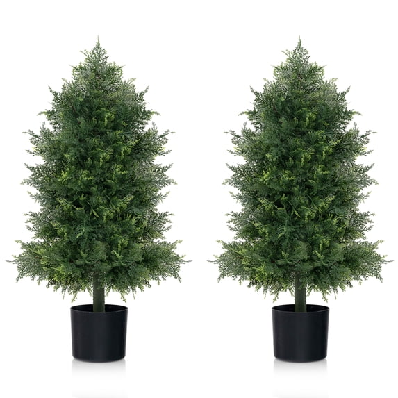 Gymax 2PCS 31.5'' Artificial Cedar Topiary Tree Faux Indoor Floor Plant ...