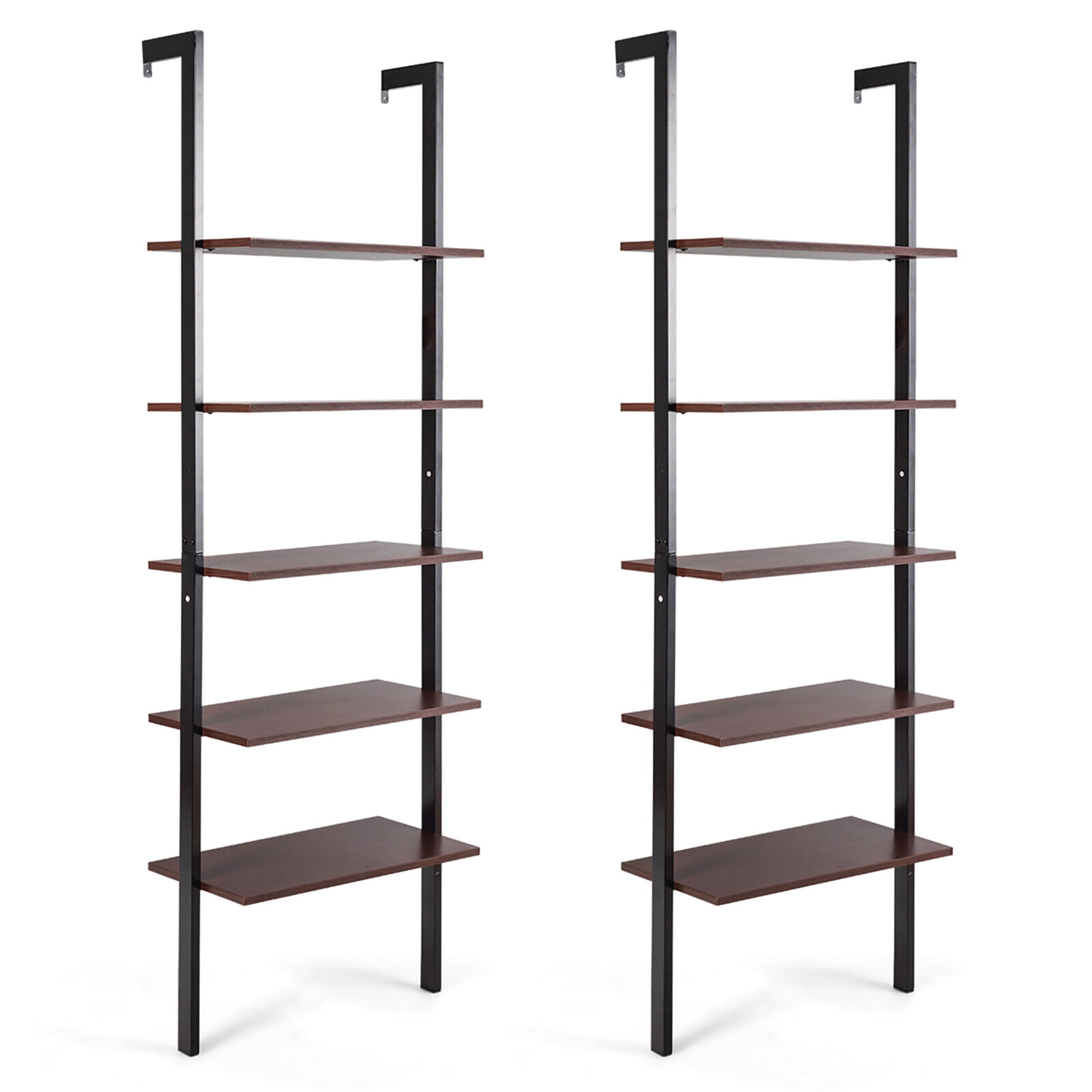 Gymax 2PCS 5-Tier Ladder Shelf Wood Wall Mounted Display Bookshelf ...