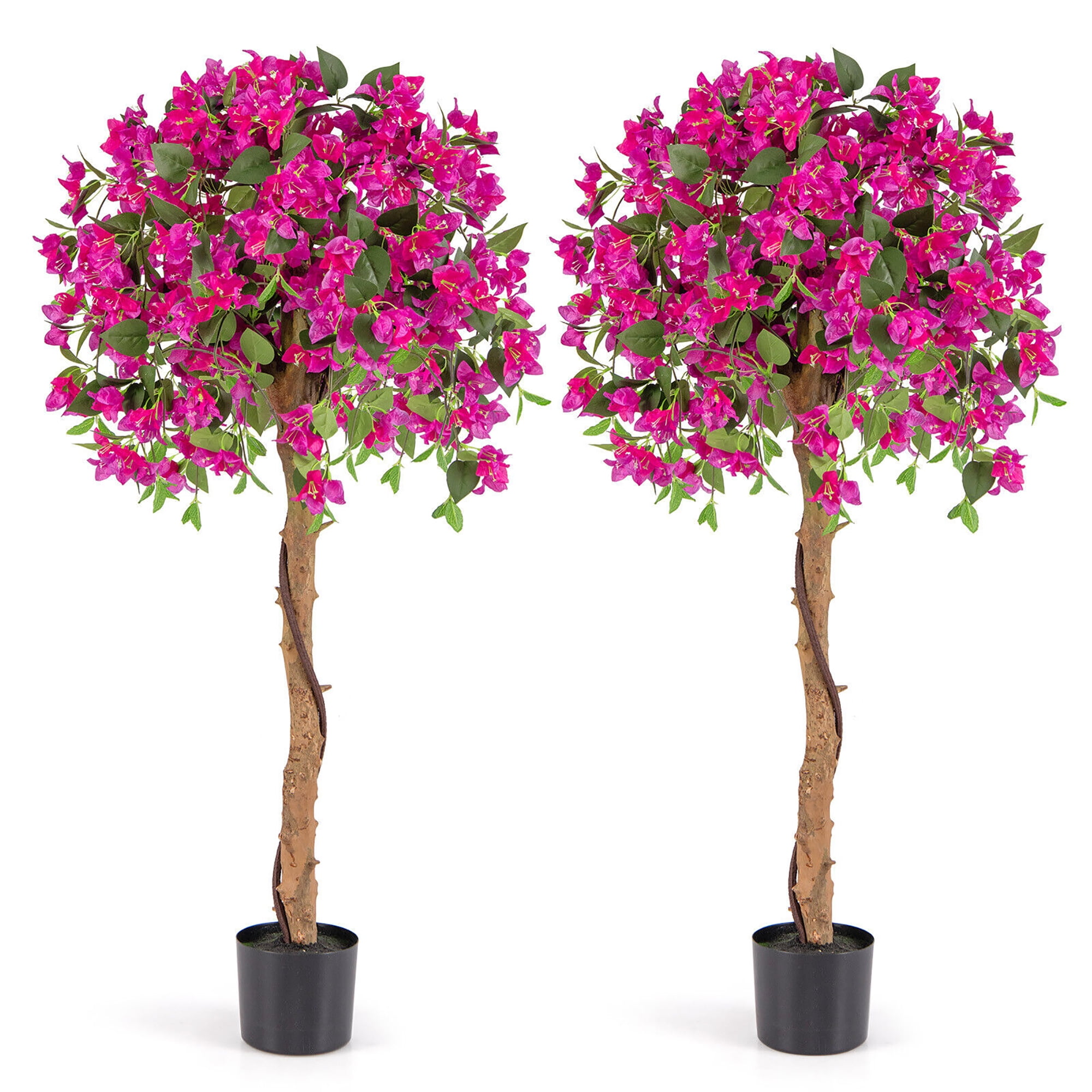Gymax 2PCS 53'' Artificial Azalea Tree Floral Plant w/ Red Azalea ...