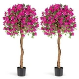 Gymax 2PCS 53'' Artificial Azalea Tree Floral Plant w/ Red Azalea ...