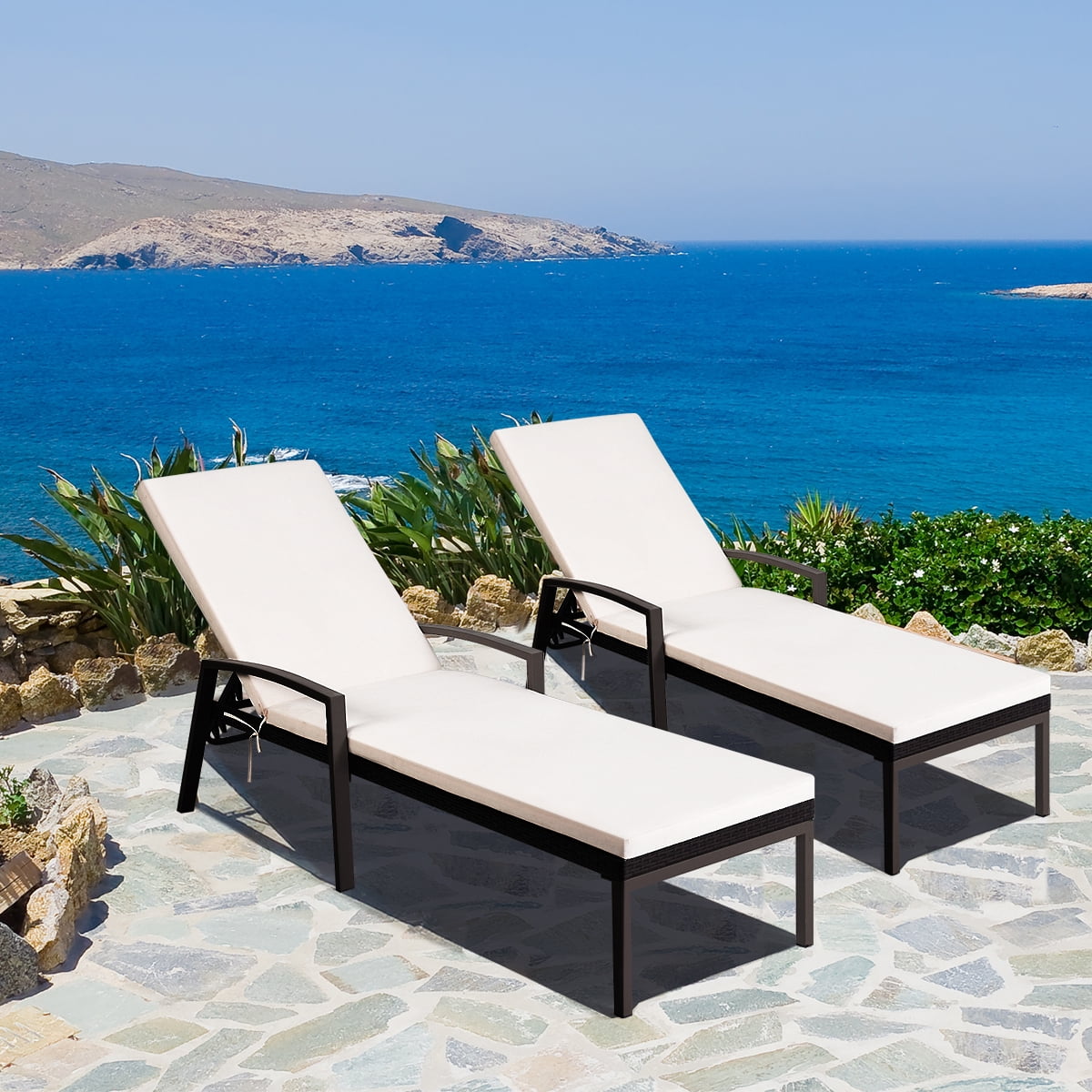 Gymax Outdoor Furniture - 2PCS Adjustable Patio Rattan Chaise Recliner ...