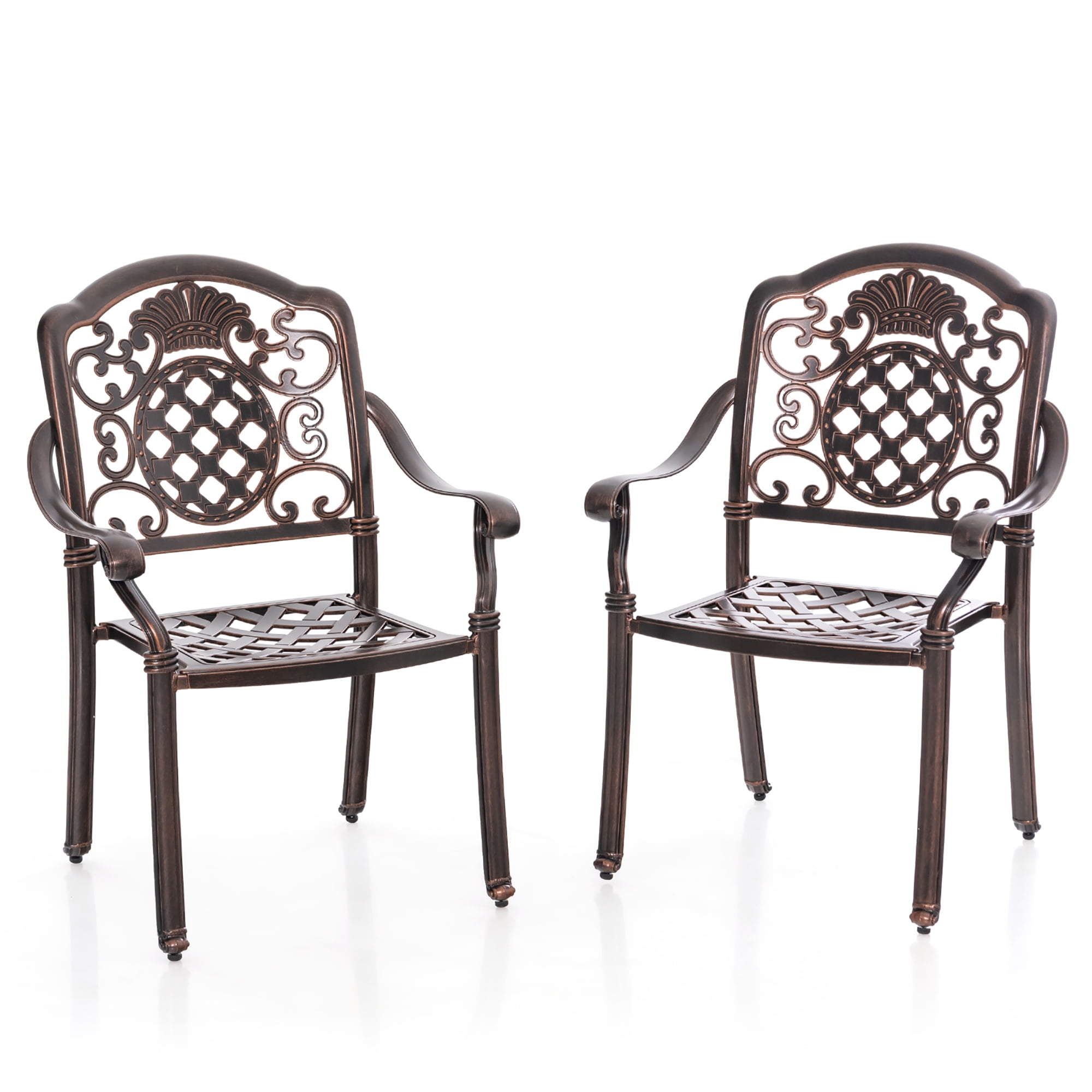 Gymax 2PCS Cast Aluminum Chairs Outdoor Metal Armchairs w/ Ergonomic ...