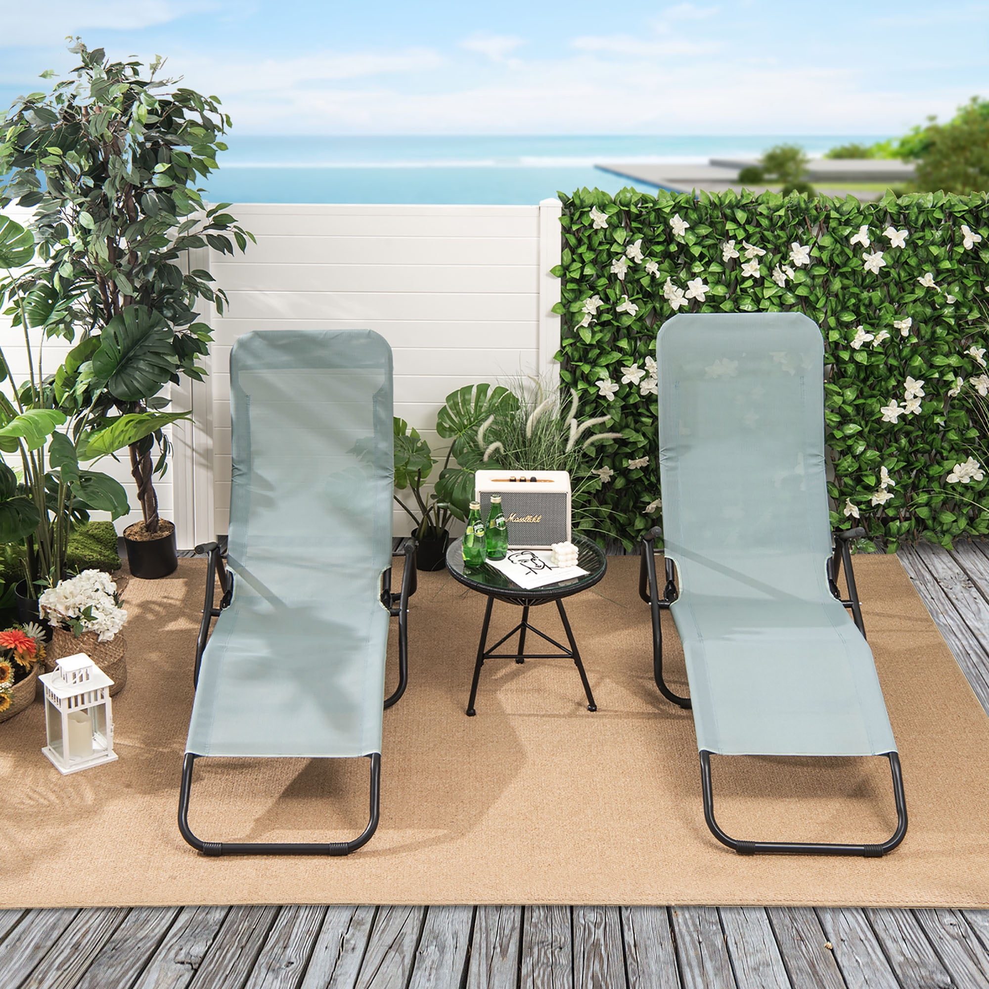 Gymax 2PCS Folding Outdoor Lounge Chaise Reclining Stacking Chairs ...