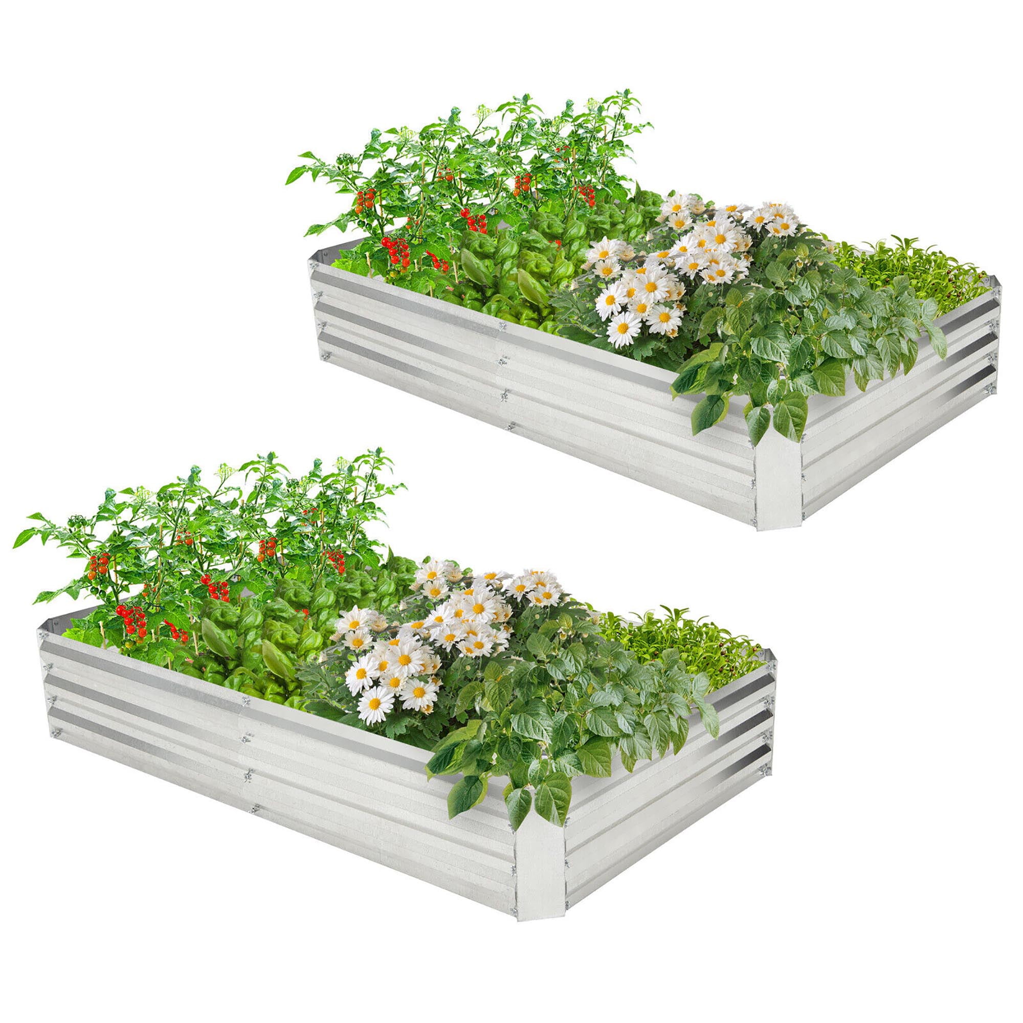Gymax 2PCS Galvanized Raised Garden Bed Elevated Rectangle Plant Box 6 ...