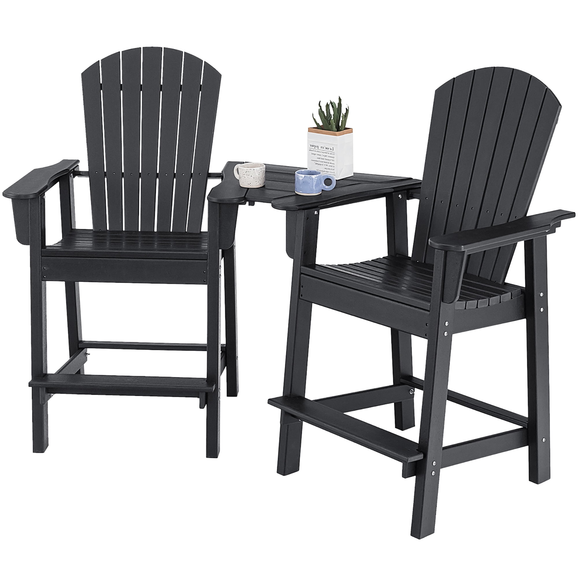Gymax 2PCS HDPE Tall Adirondack Chair Barstools Connecting Tray Yard ...