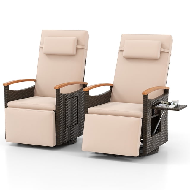 Gymax 2PCS Outdoor 360° Swivel Rattan Recliner Chair Patio Wicker ...