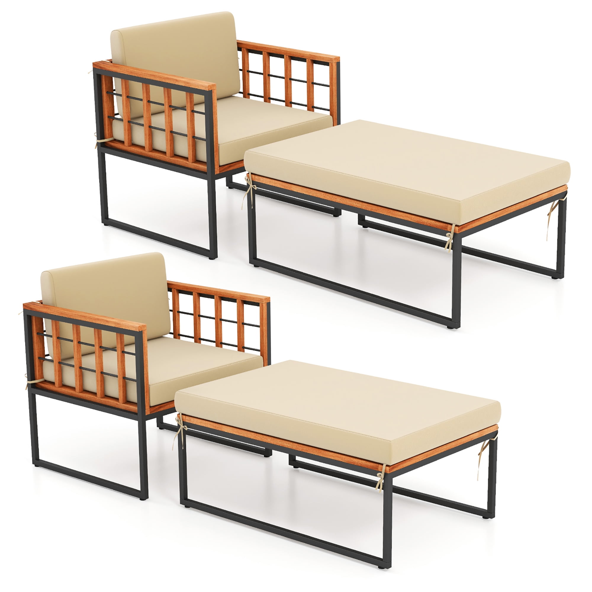 Gymax 2PCS Outdoor Chaise Lounge Chair Acacia Wood Heavy Duty 1200 lbs ...