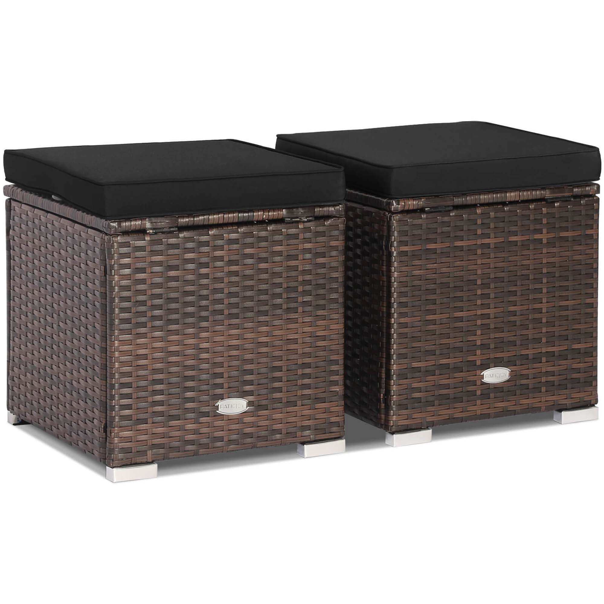 Gymax 2PCS Rattan Ottomans Seat Side Table Storage Box Footstool w ...