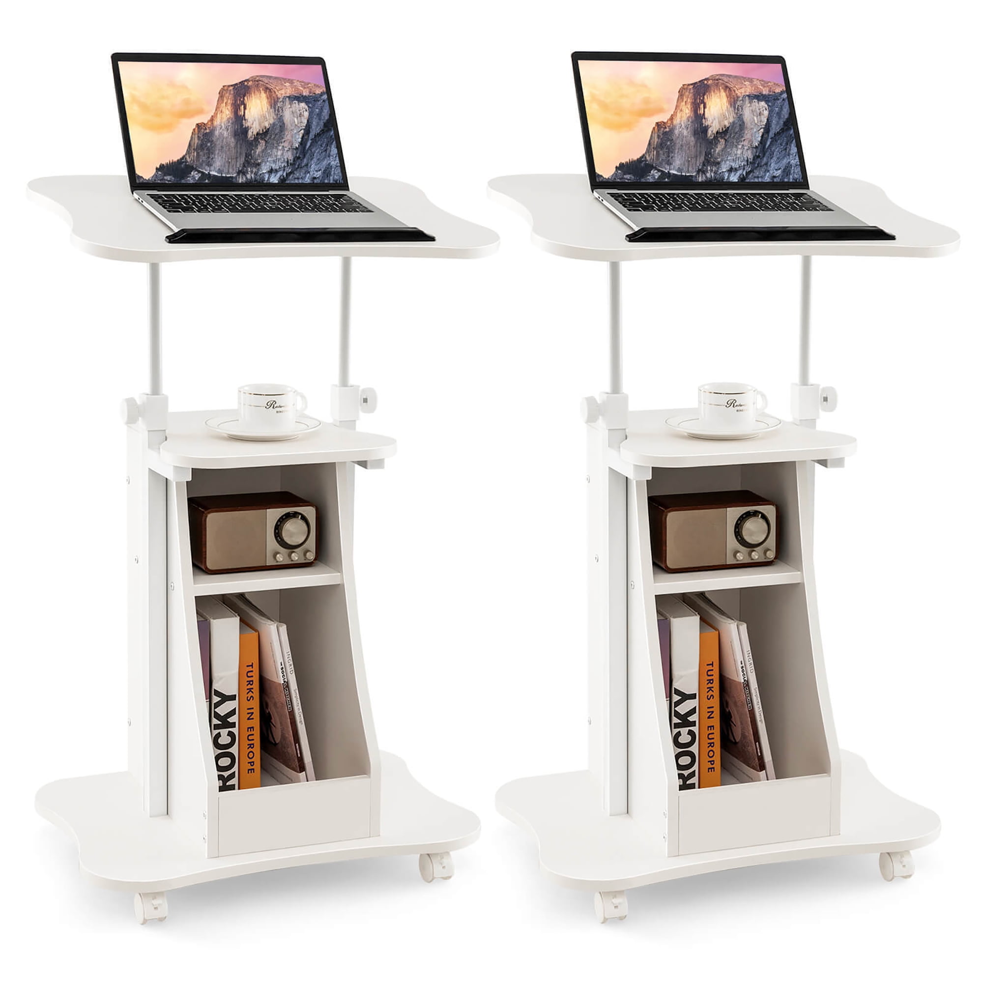 Gymax 2PCS Sit-to-Stand Laptop Desk Cart Rolling Mobile Height ...
