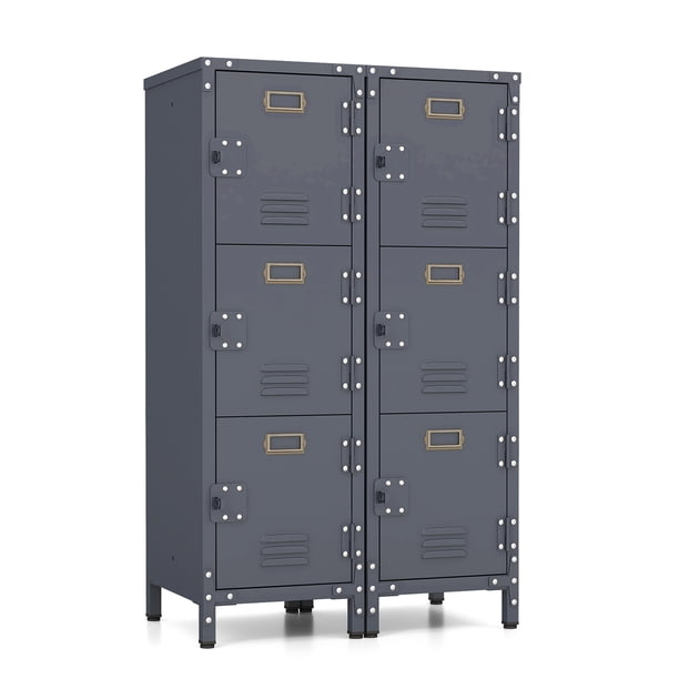 Gymax 2PCS Storage Locker 40'' Industrial Cabinet w/ 3 Lockable Doors ...