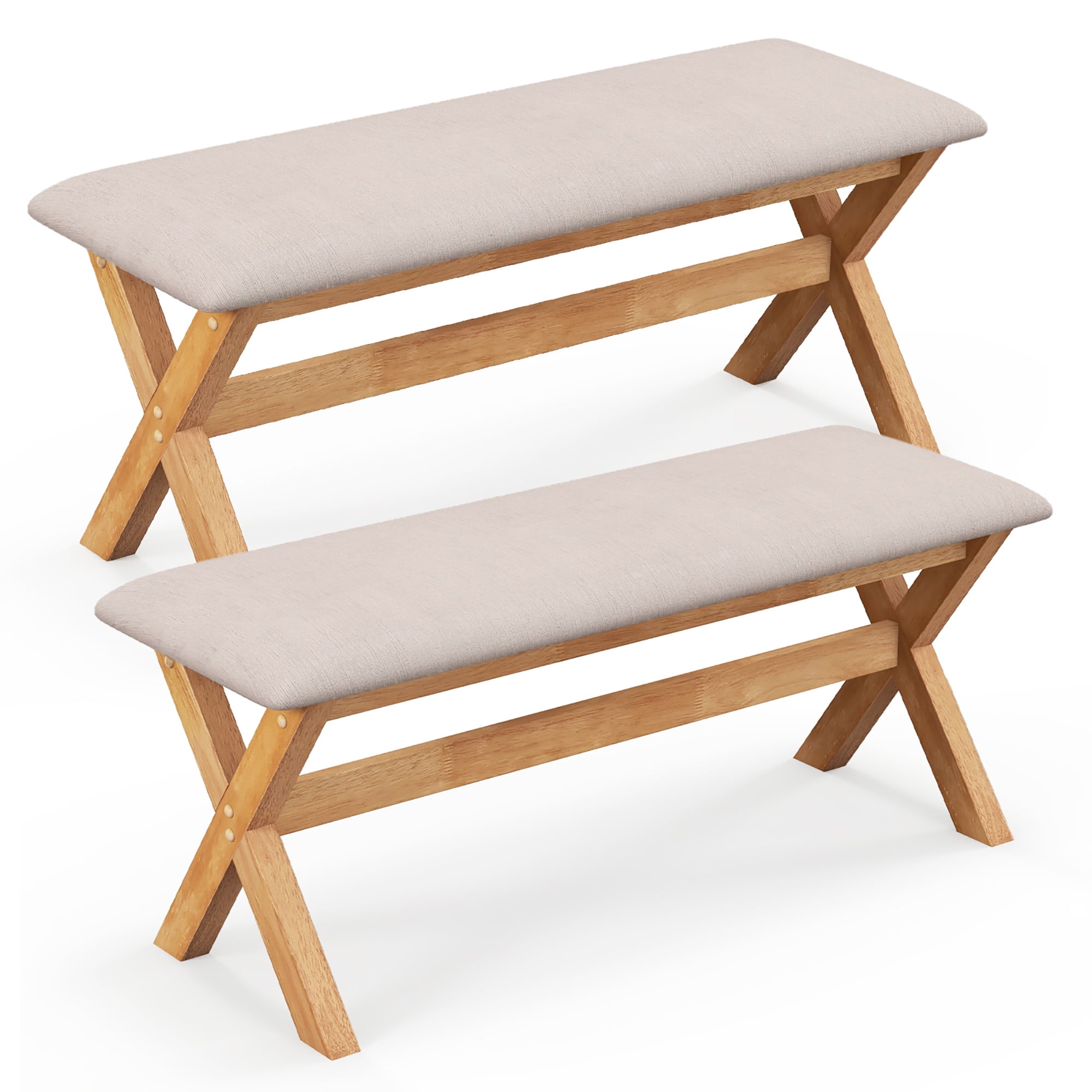 Gymax 2PCS Upholstered Entryway Bench w/Thick Padded Seat End of Bed ...