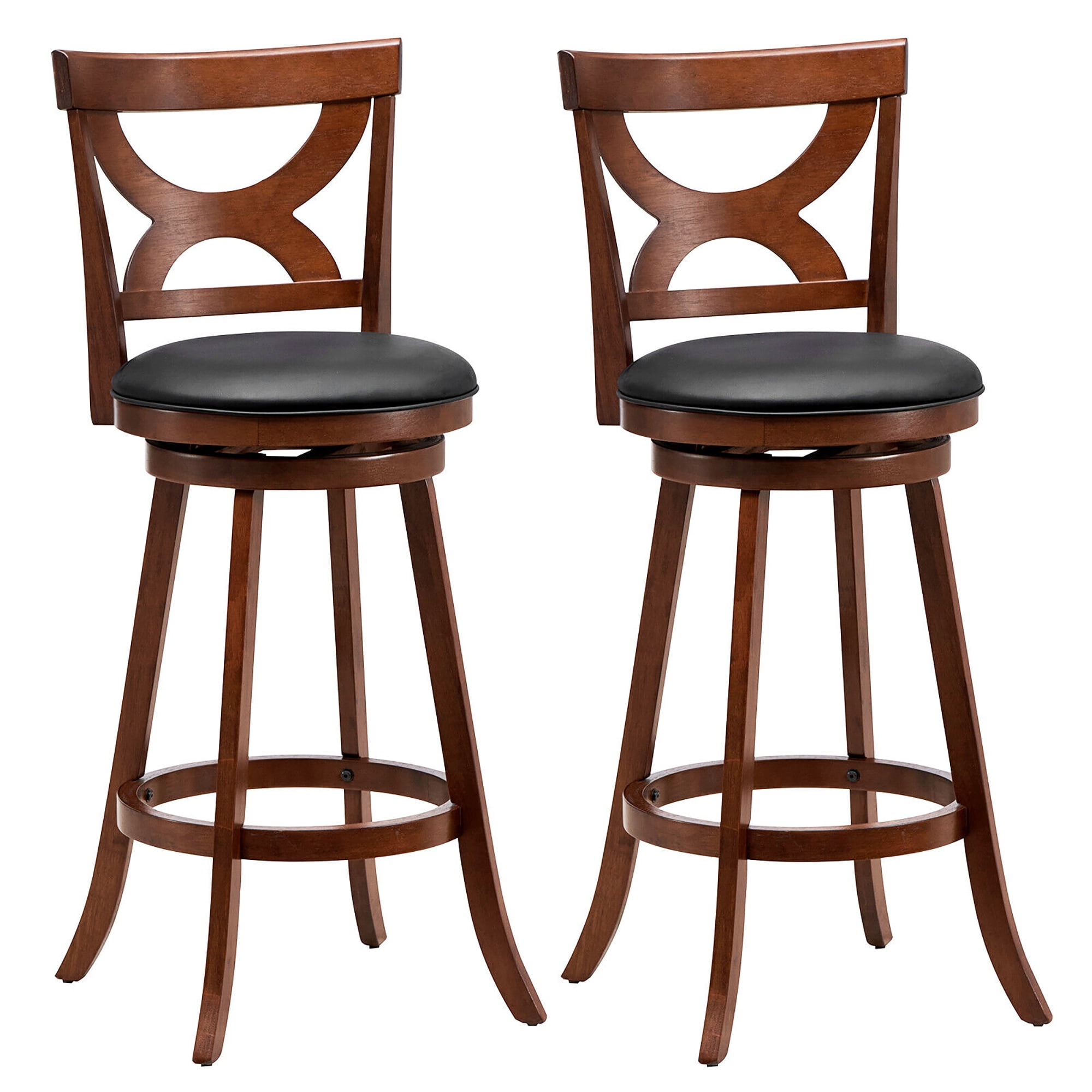 Gymax 2pcs 30.5'' Bar Stools 360° Swivel Bar Height w/ PVC Leather ...
