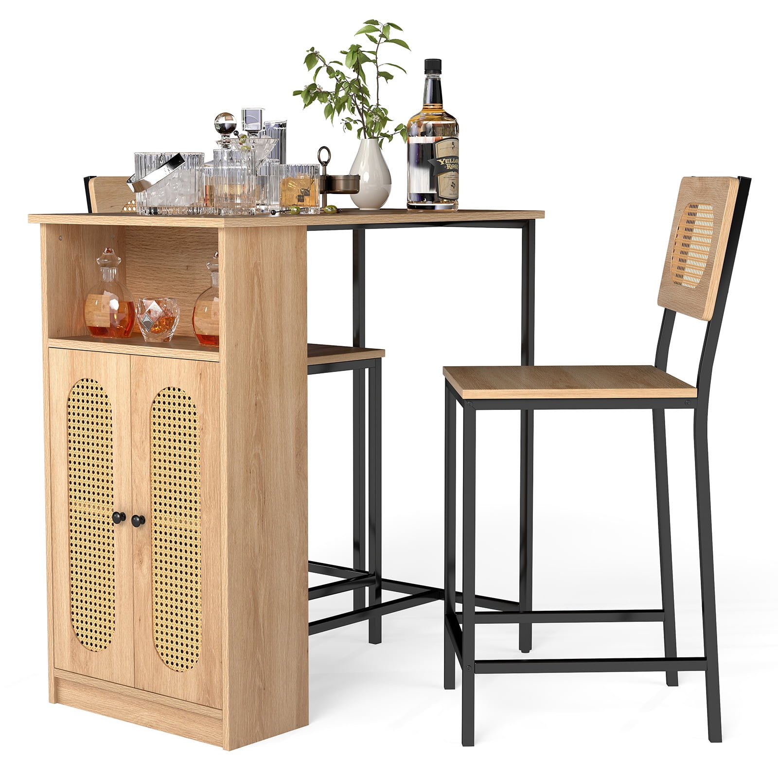 Gymax 3 PCS Bar Table and Chairs Set w/ 2 Bar Stools & Storage Shelves ...