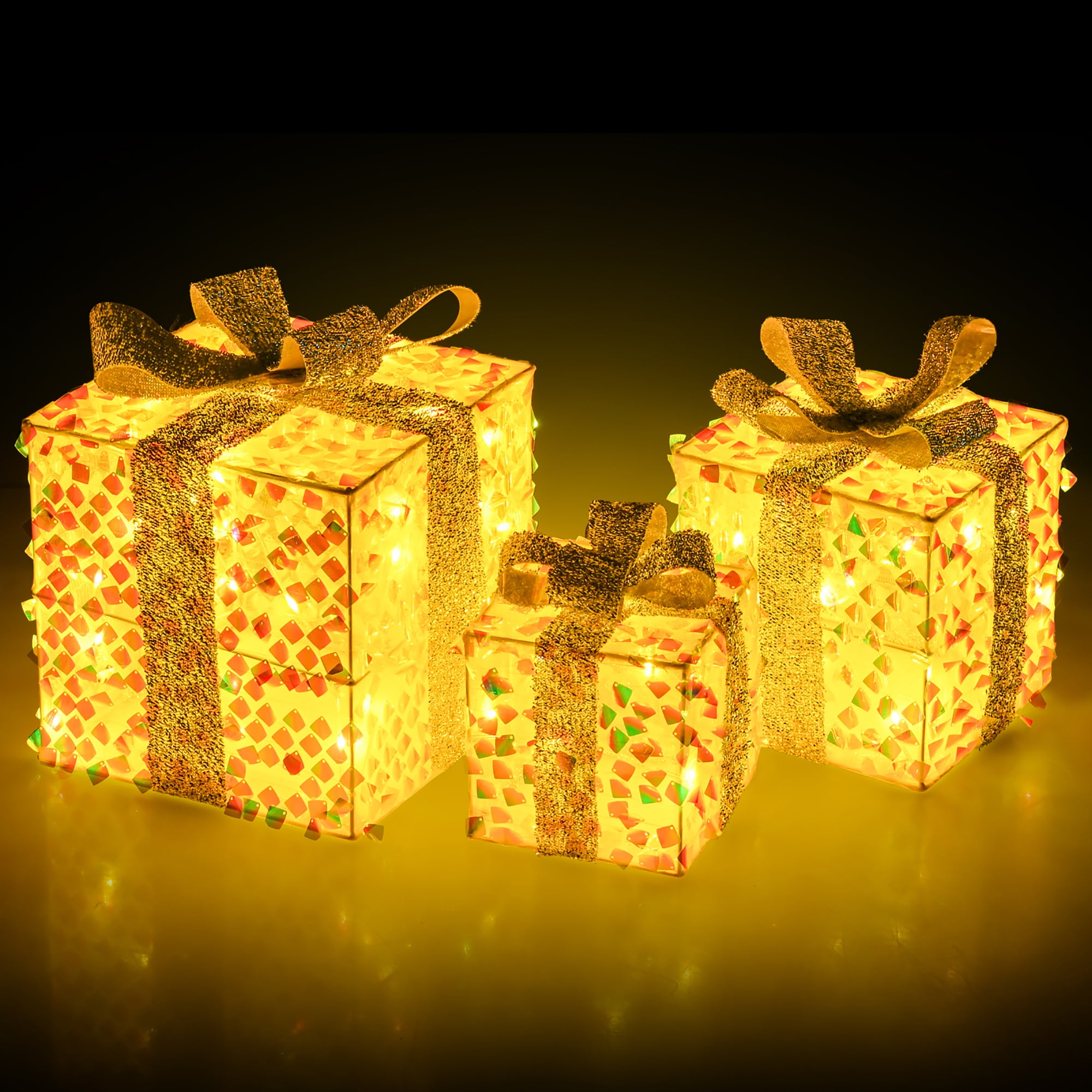 Gymax 3 PCS Christmas Lighted Gift Boxes w/ 90 LED Lights Zip Ties ...