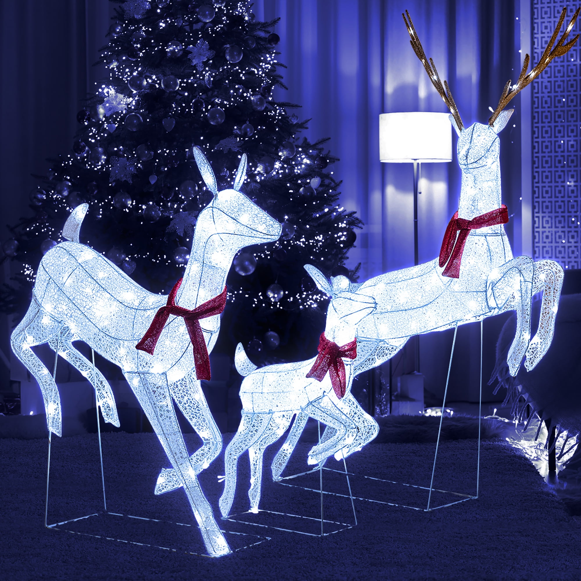 Gymax 3 PCS Christmas Lighted Reindeer Family Set w/255 Cold W/ LED ...